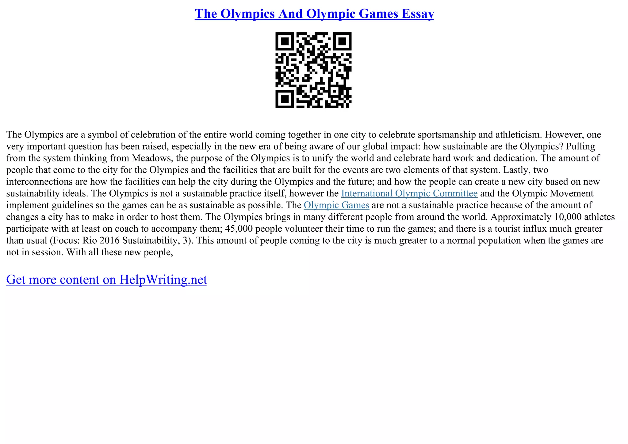 Olympic Games And Its Impact On Society | PDF