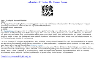 Olympic Games And Its Impact On Society | PDF