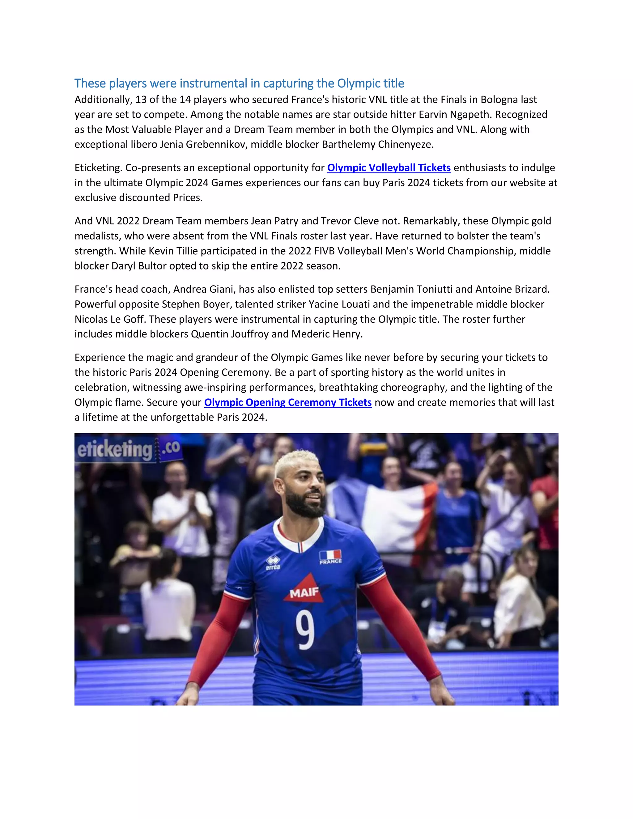Olympic Games: France's Volleyball Team Aims for 100% Performance in ...