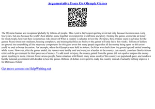 Olympic Games Pros And Cons | PDF