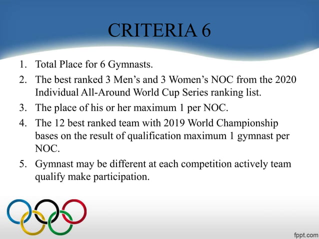 Qualifying criteria Olympic gymnastics and tie breaking system | PPT