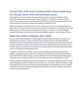Olympic Paris 2024 unveils artistic posters as vibrant Cultural ...