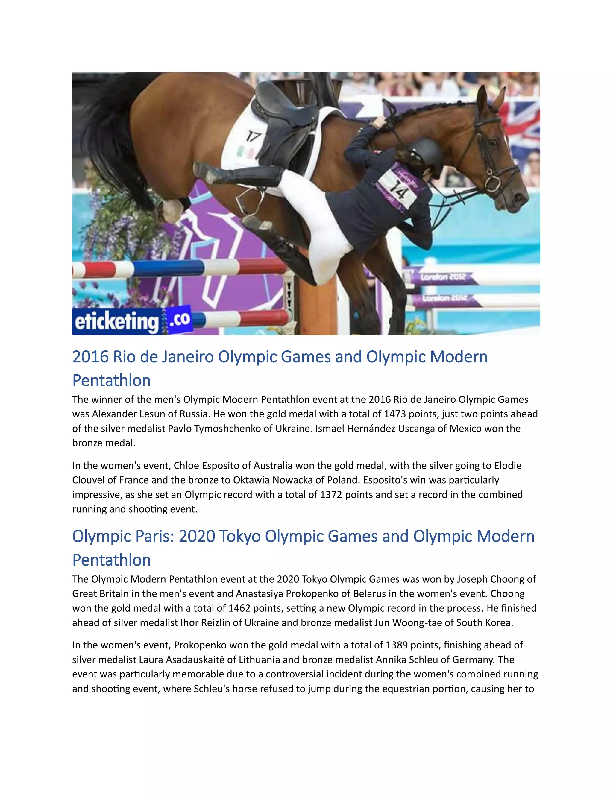 Olympic Paris Olympic Modern Pentathlon Complete History till Olympic ...