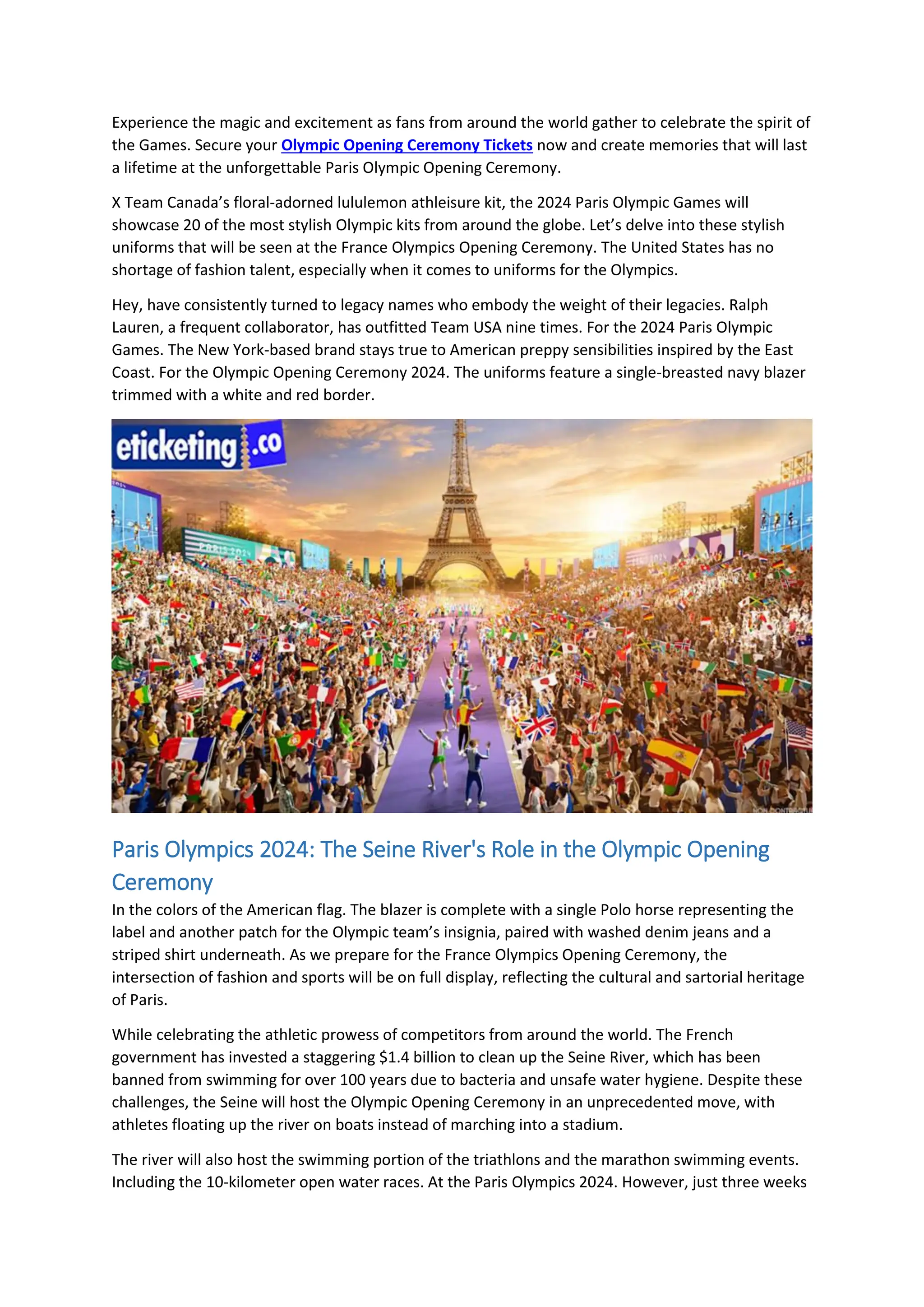 Olympics 2024 Tickets: A Fashion-Forward Opening Ceremony | PDF