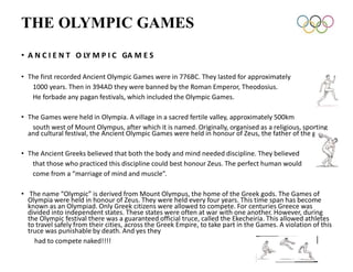 The Olympic Games, History of Olympic games and many more | PPT