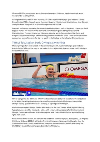 Olympic Swimming Titmus drops the mic as focus turns to Paris 2024.pdf ...