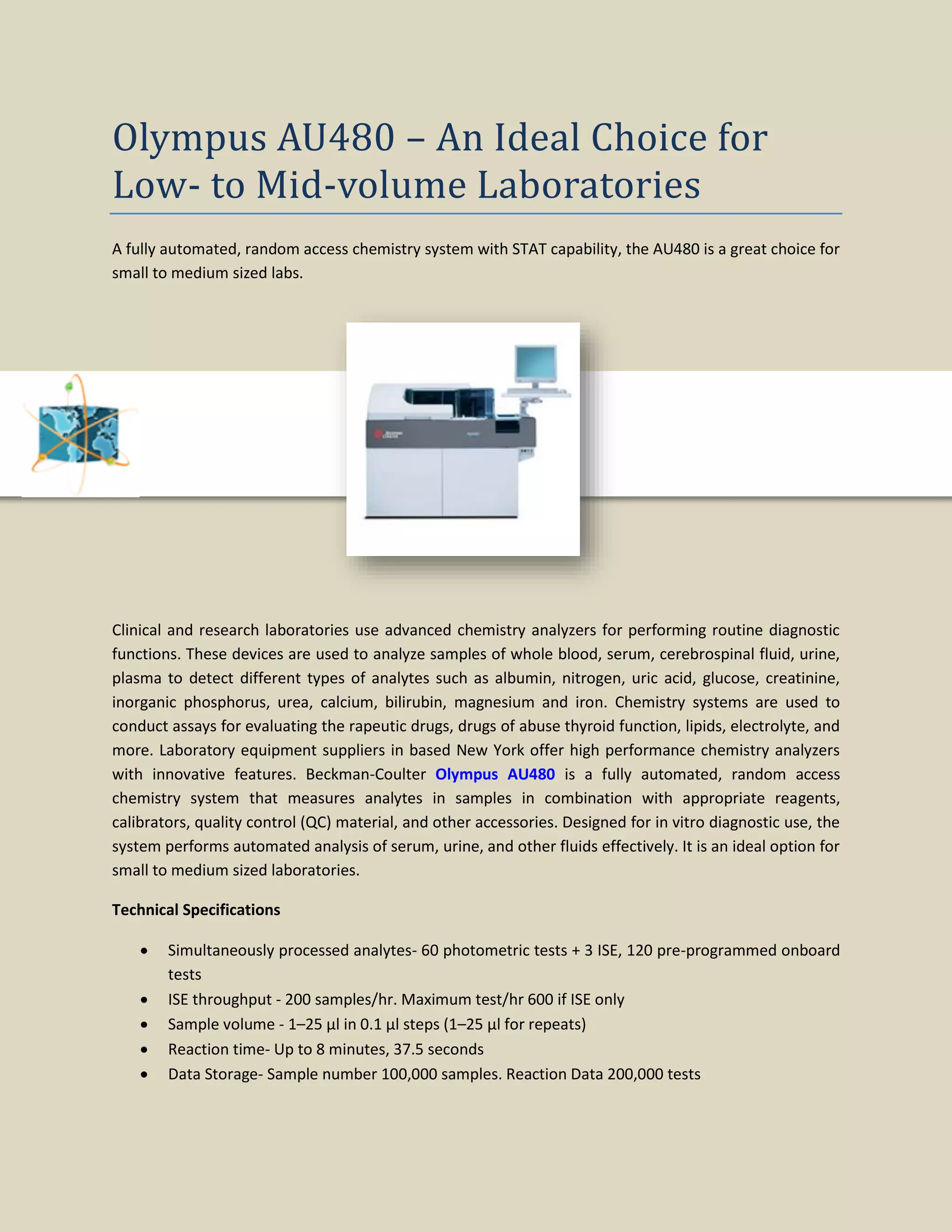 Olympus AU480 – An Ideal Choice for Low- to Mid-volume Laboratories | PDF