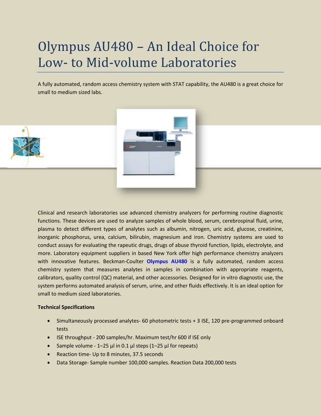 Olympus AU480 – An Ideal Choice for Low- to Mid-volume Laboratories | PDF