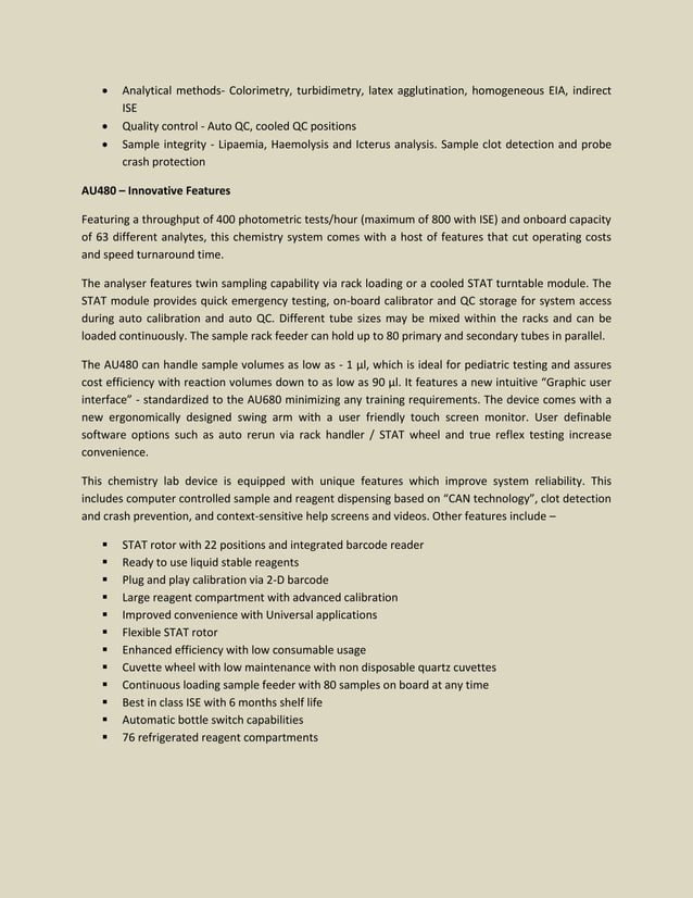 Olympus AU480 – An Ideal Choice for Low- to Mid-volume Laboratories | PDF