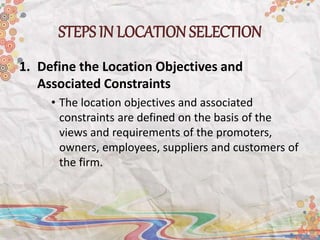 Facility location & steps on location selection | PPTX