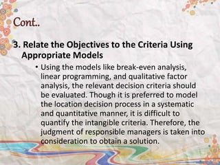 Facility location & steps on location selection | PPTX
