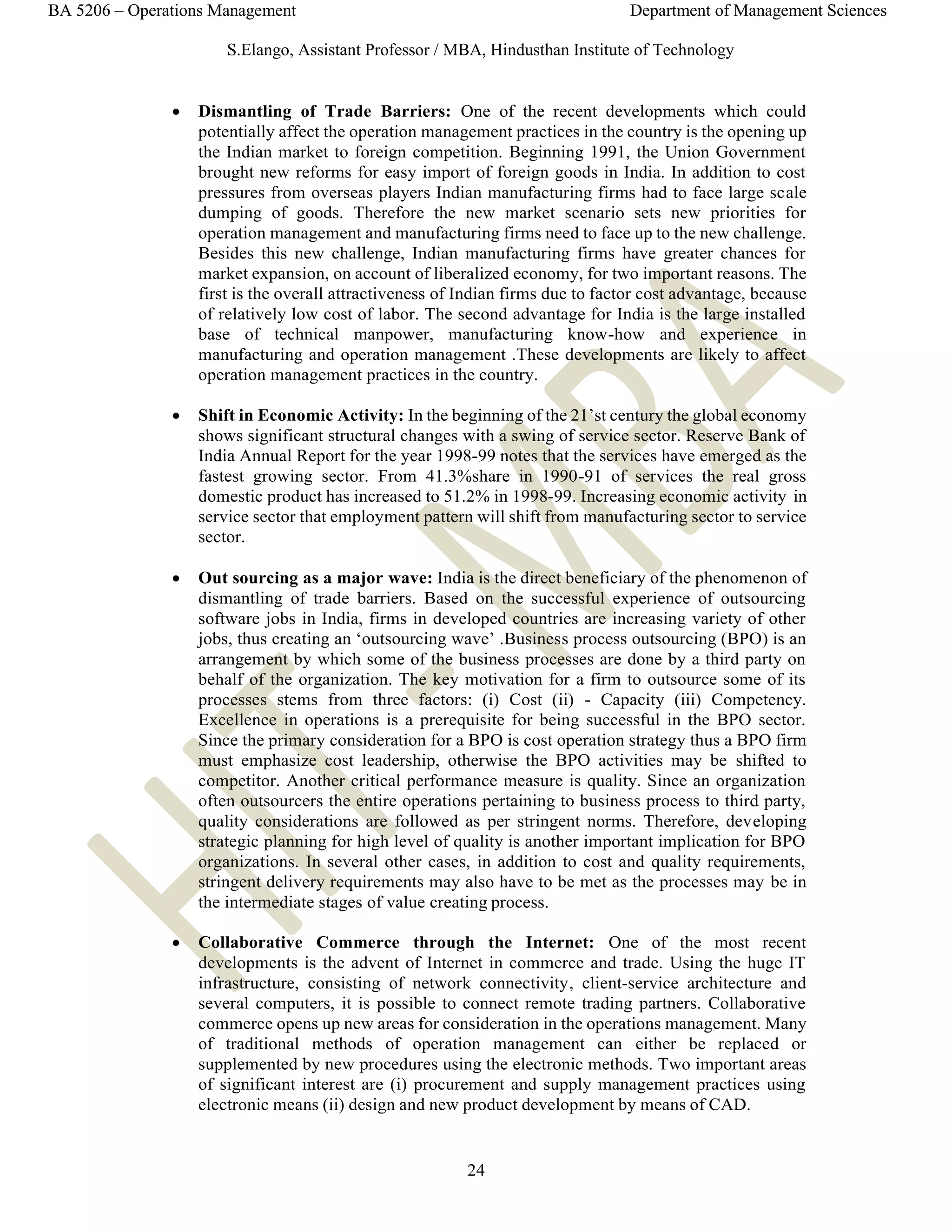 Operation Management unit - I Materials | PDF | Business | Business and Finance