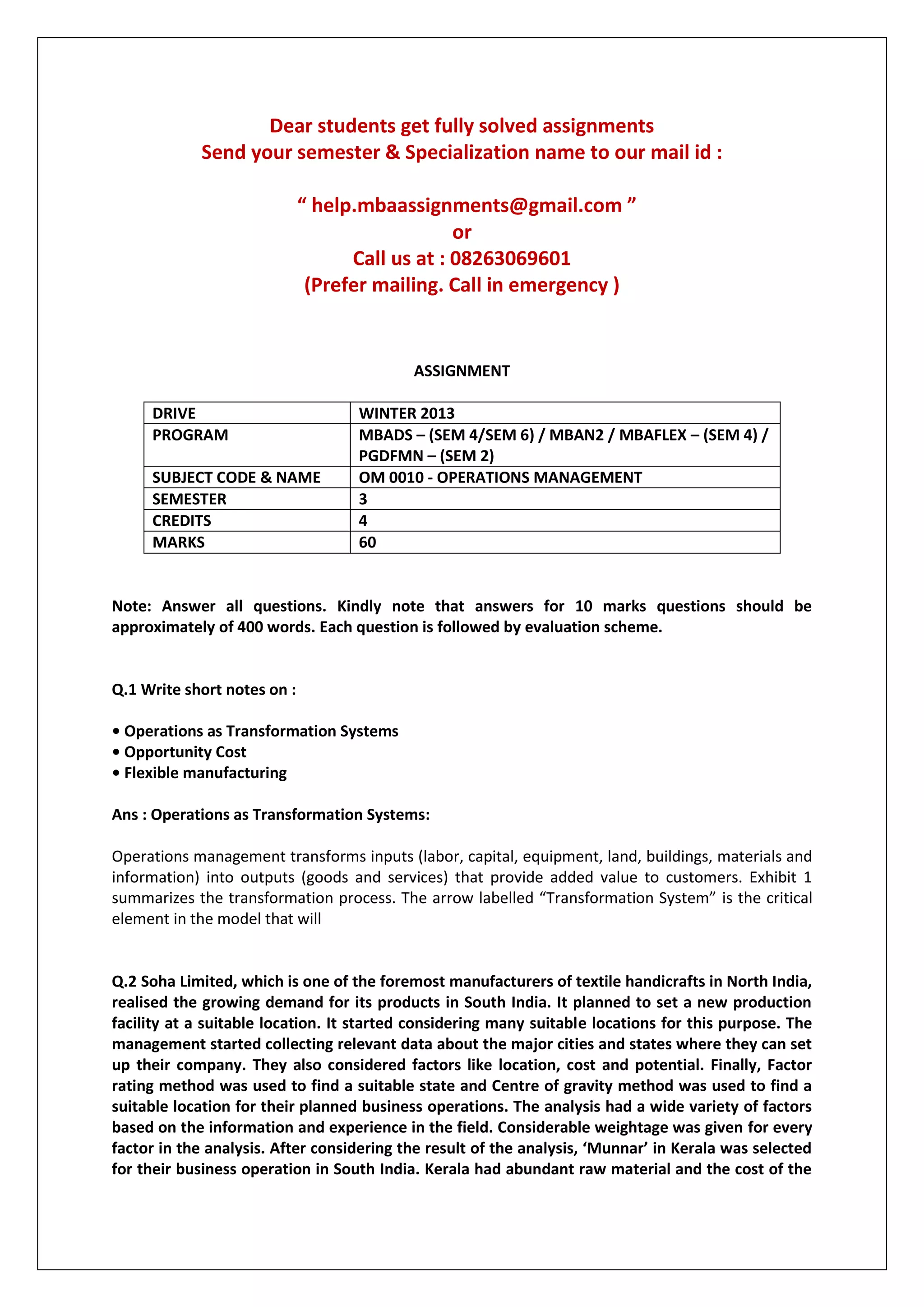 Om0010 operations management | DOCX | Manufacturing Industry | Industries