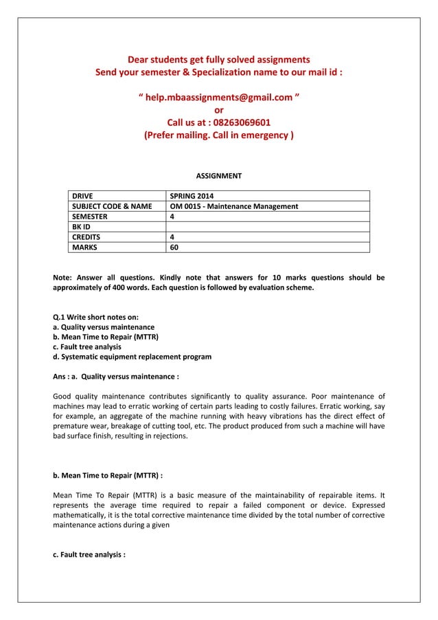 Om0015 maintenance management.. | PDF