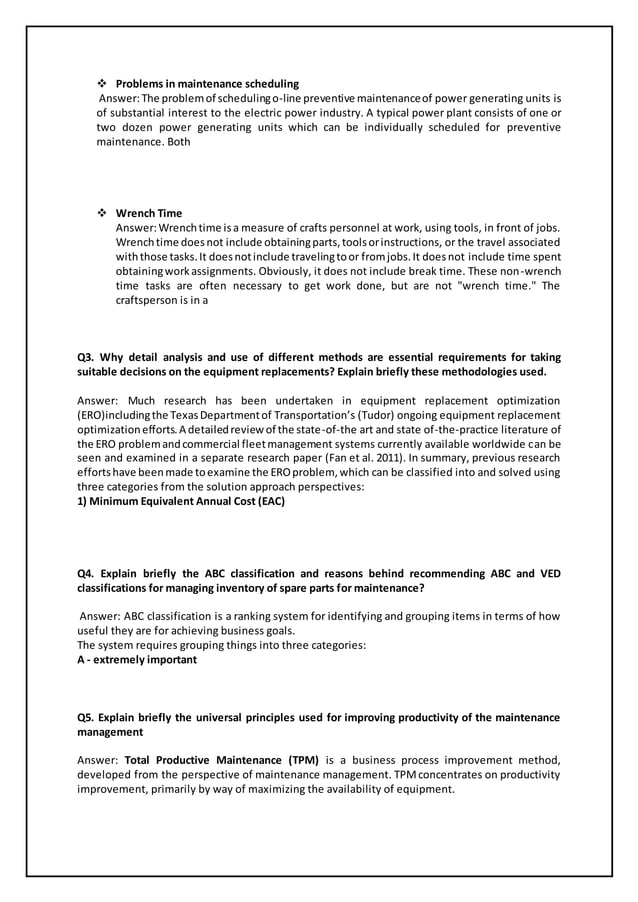 Om0015 maintenance management | DOCX | Business | Business and Finance