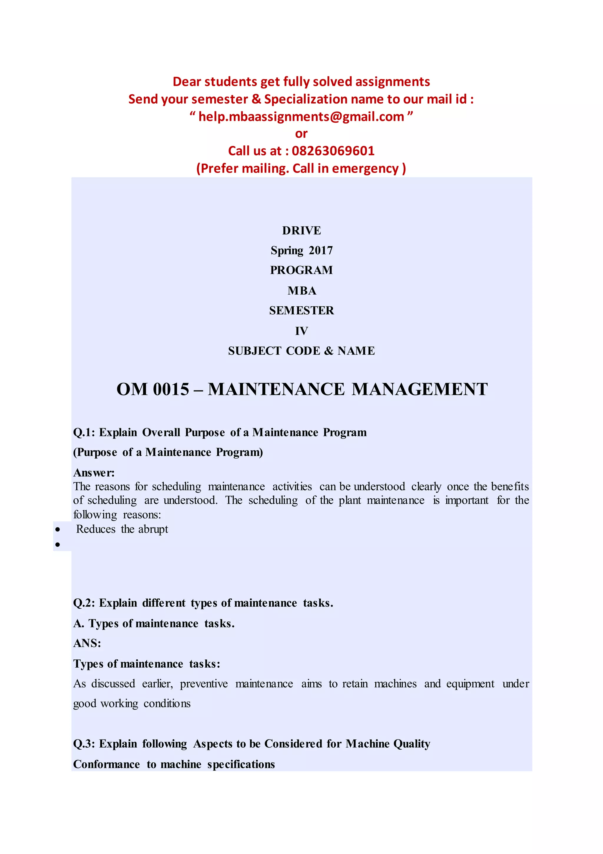 Om0015 – maintenance management | PDF