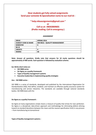 Om0016 quality management.... | DOCX