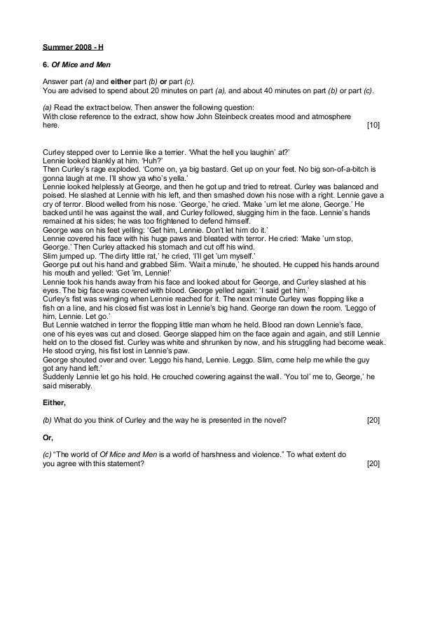 Of Mice and Men: past questions WJEC Unit 1
