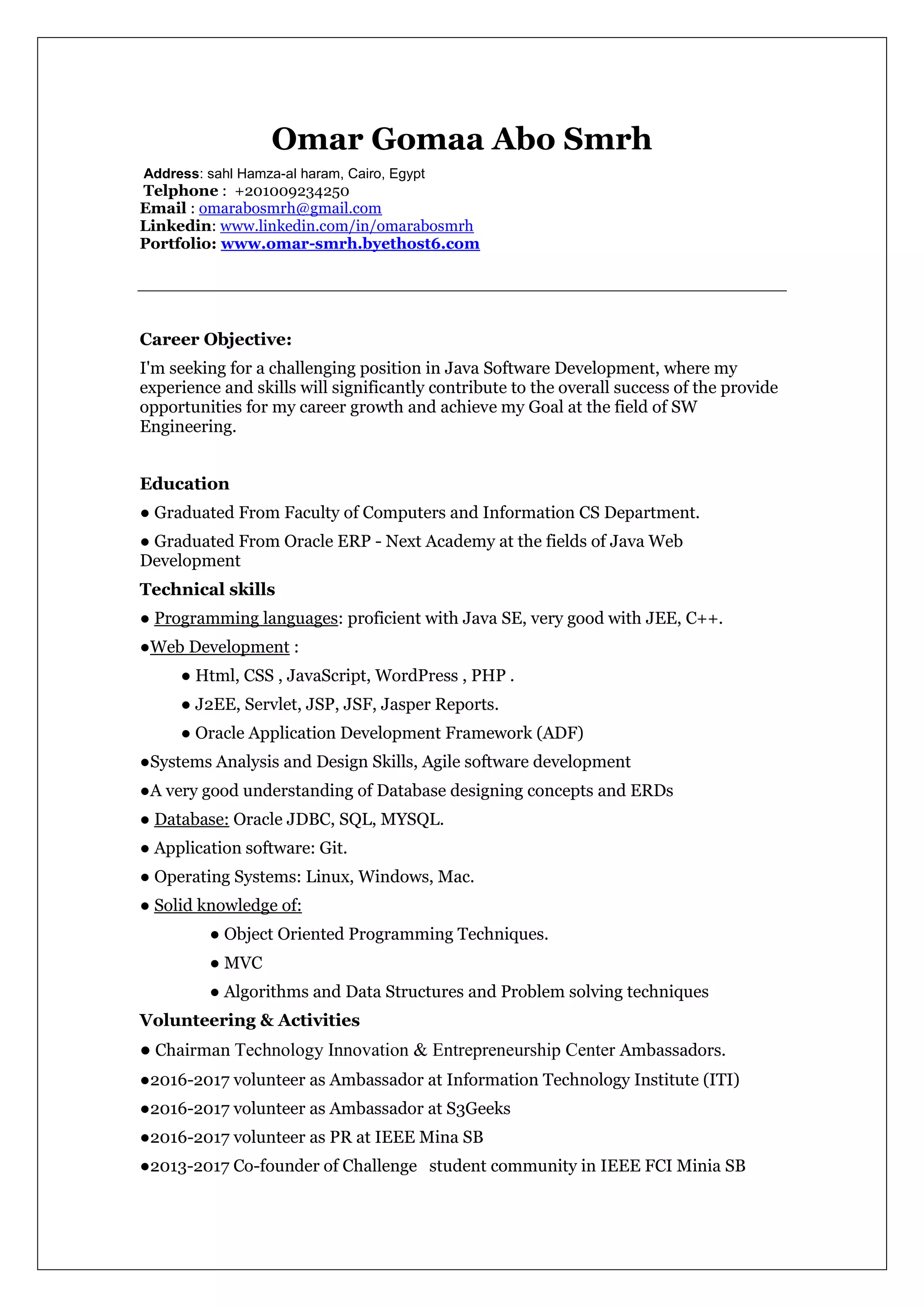 Omar gomaa abo smrh cv | PDF | Programming Languages | Computing