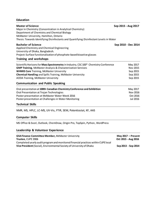 Omar Sharif's Resume | DOCX | Chemistry | Science