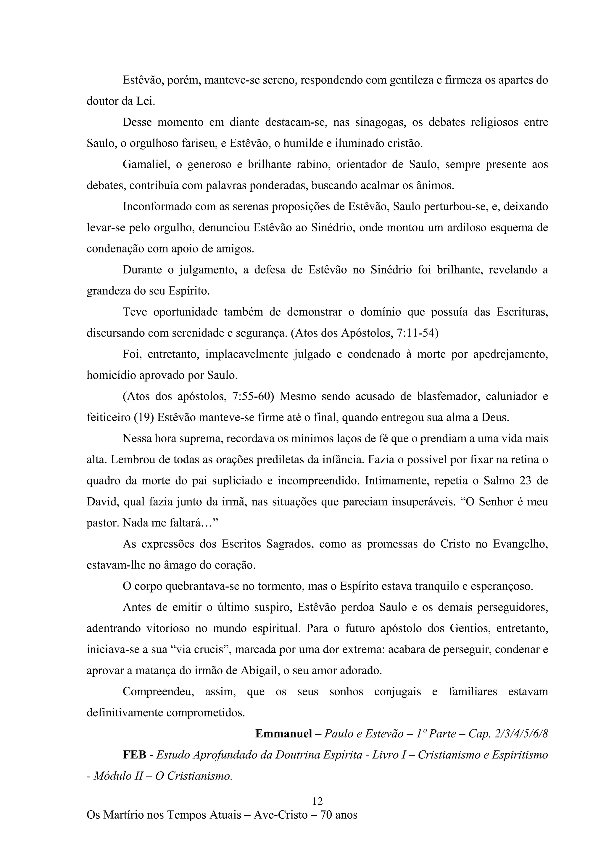 O Martírio nos Tempos Atuais - Ave-Cristo - 70 anos_TEXTO_completo | PDF