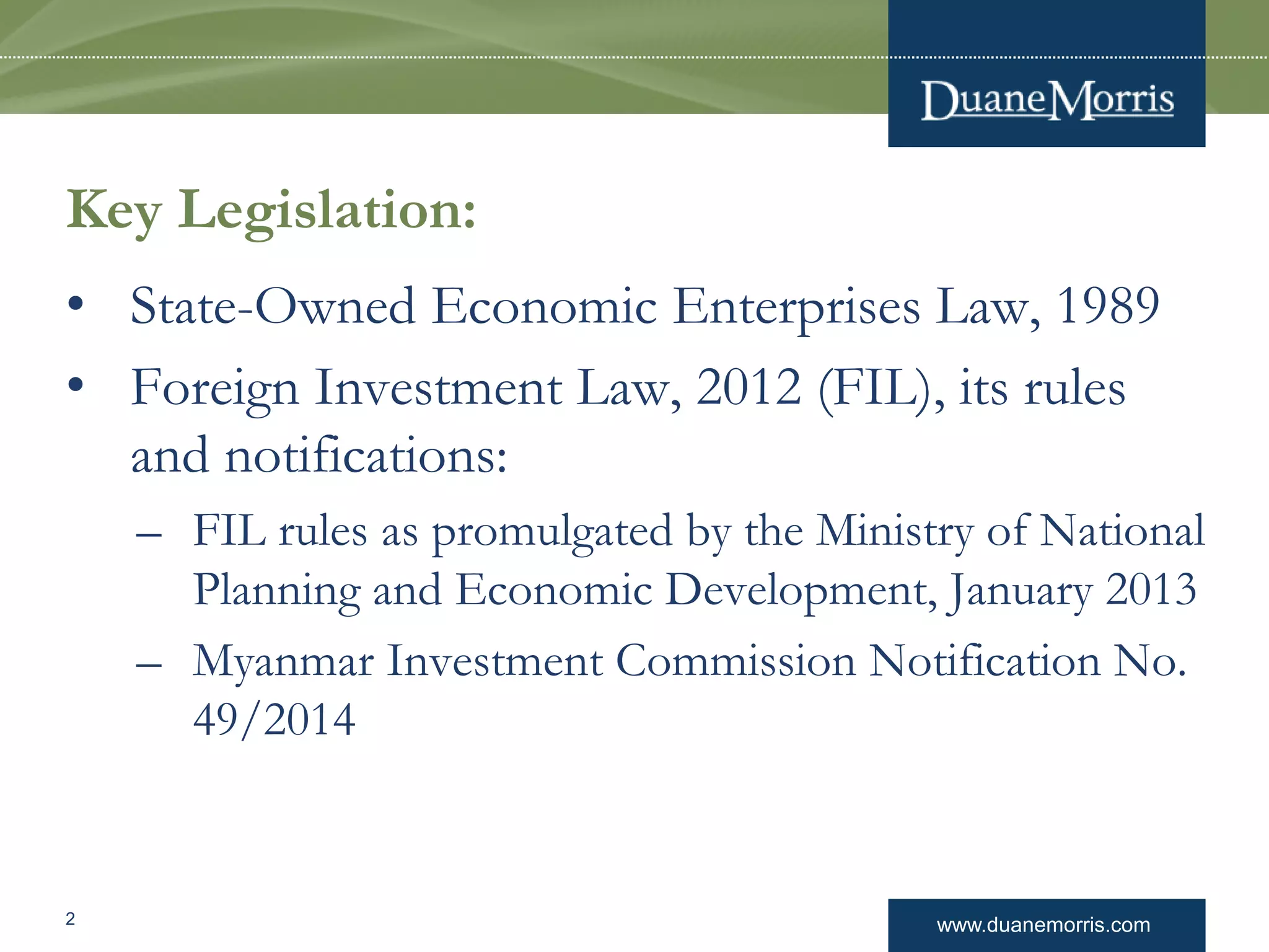 Myanmar - Significant Law and Regulation Relevant to the Offshore Oil ...