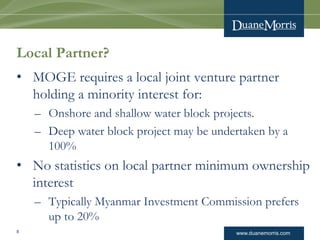 Myanmar - Significant Law and Regulation Relevant to the Offshore Oil ...