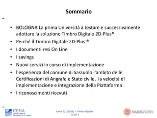 Il successo del Timbro Digitale 2DPlus all'Università di Bologna | PPT