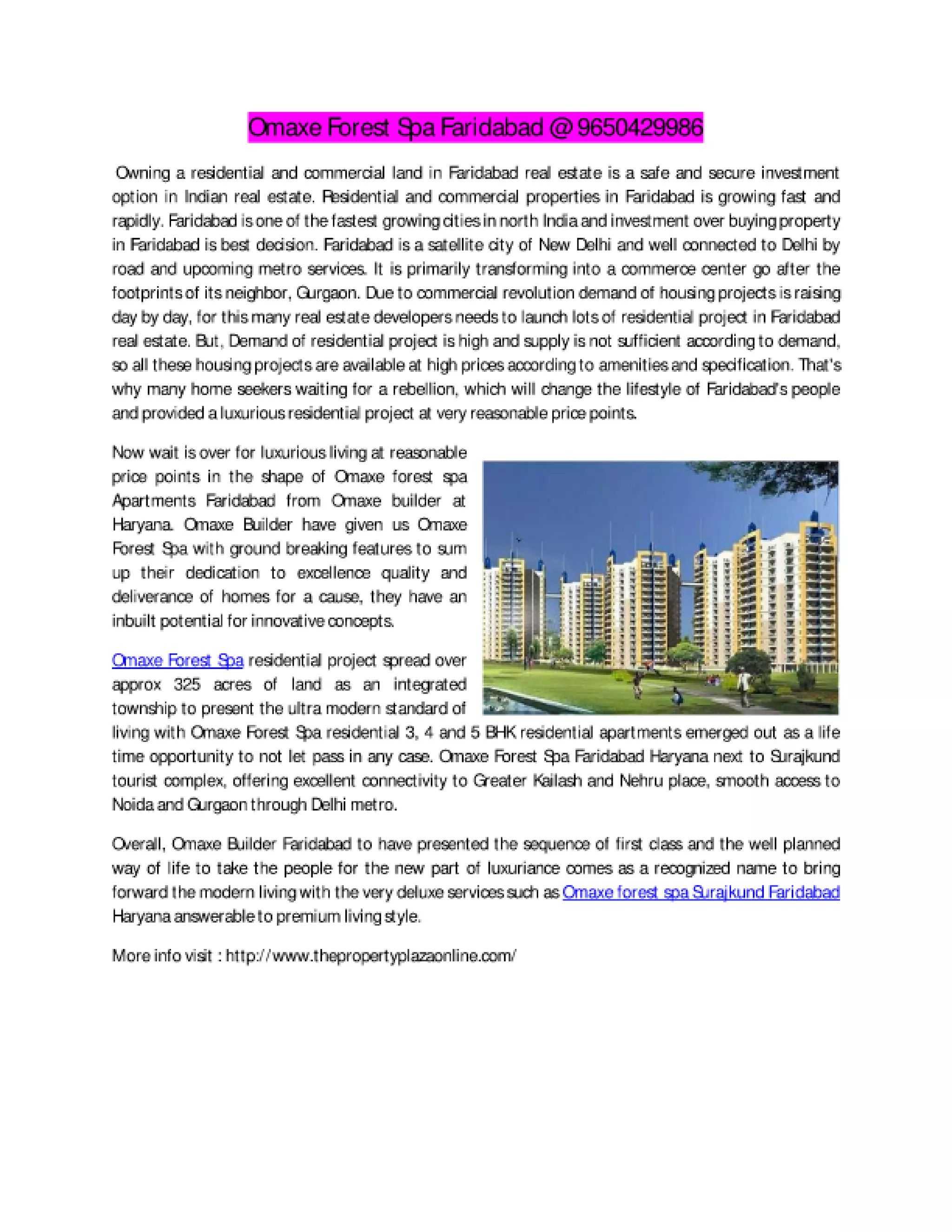 Omaxe Forest Spa Faridabad | PDF