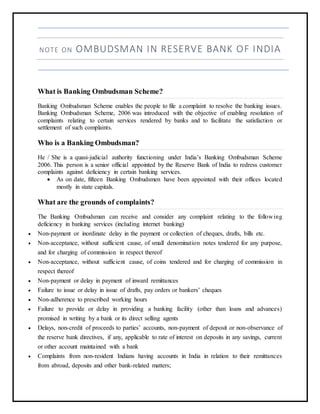 Ombudsman in reserve bank of india | DOCX | Crime & Harmful Acts to ...
