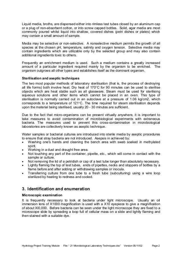 21 microbiological laboratory techniques