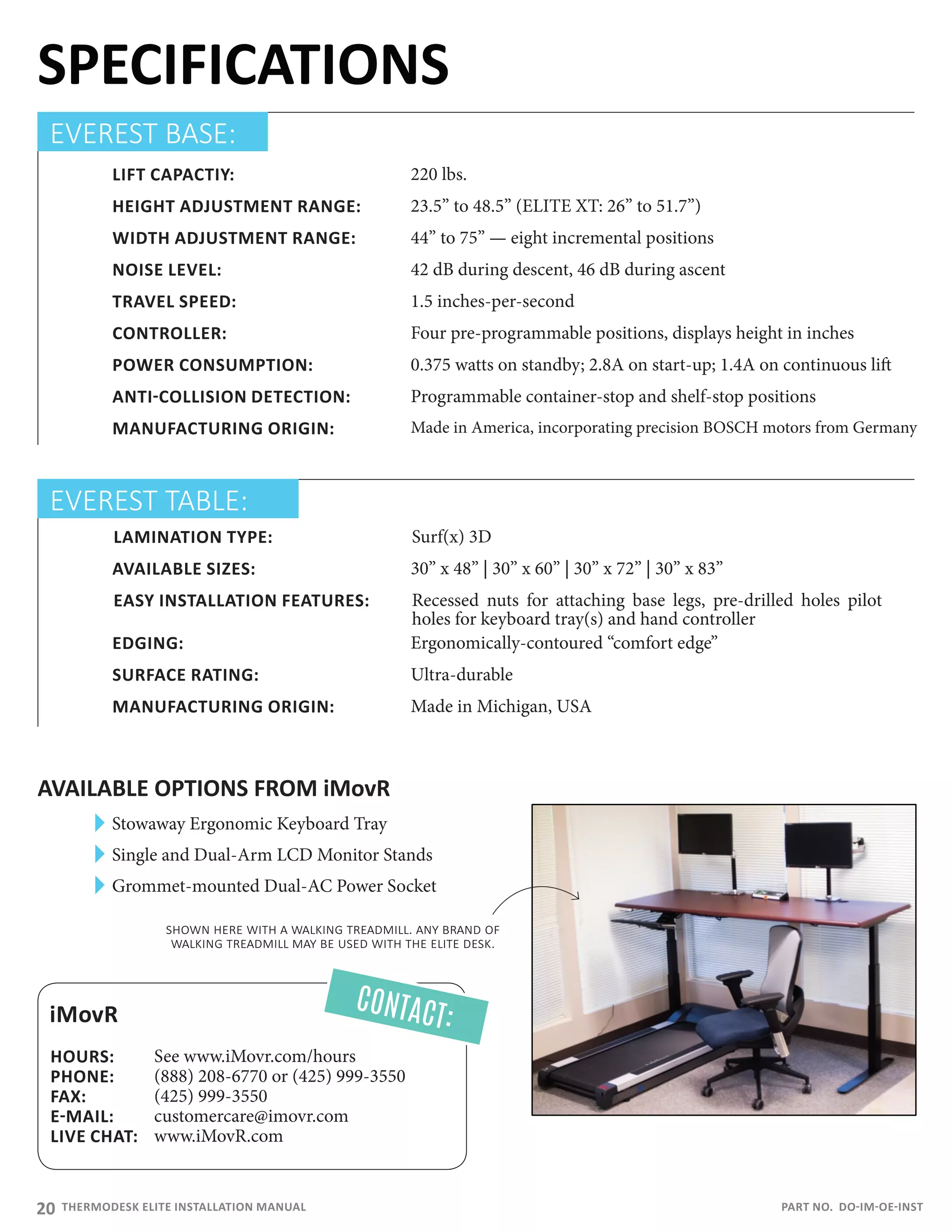 Omega Everest Electric Adjustable-Height Desk Manual | PDF