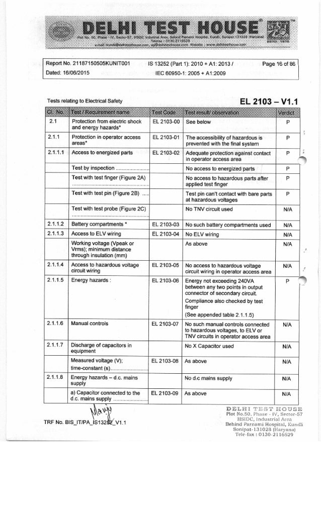 BIS Test Report of Mobile Adapter For India Market