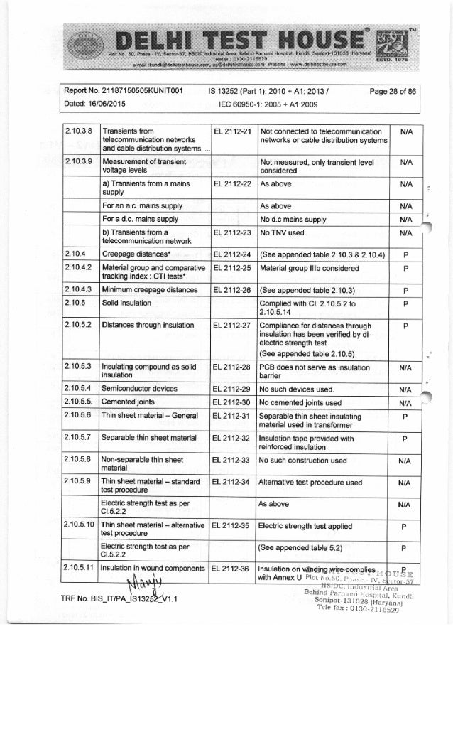 BIS Test Report of Mobile Adapter For India Market