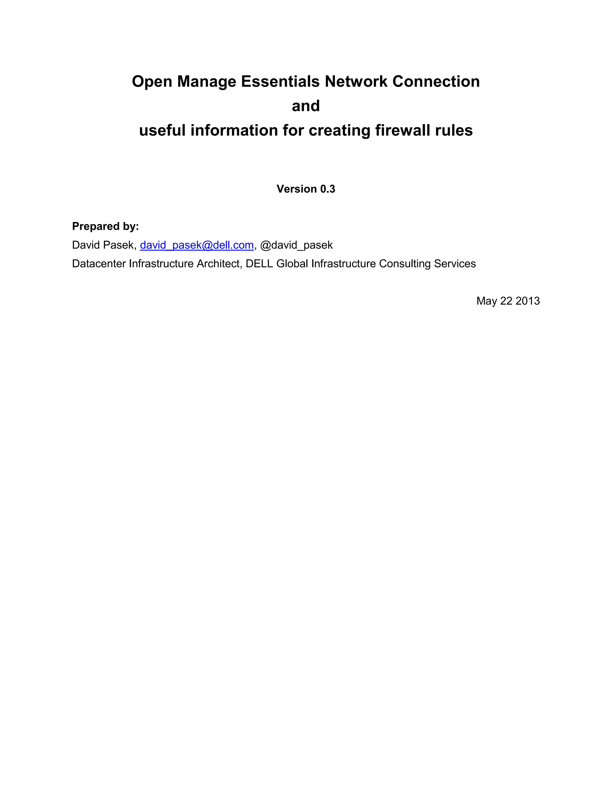 DELL (OME) Open Manage Esentials network connections (TCP/UDP ports) and firewall rules v0.3 | PDF