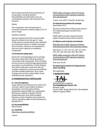 Omeprazole 20mg gastro resistant capsules smpc taj pharmaceuticals | PDF