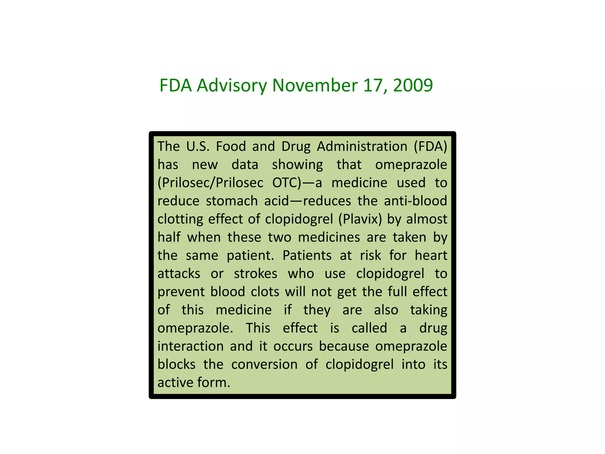 OMEPRAZOLE AND CLOPIDOGREL INTERACTION: CURRENT RECOMMENDATIONS | PPTX