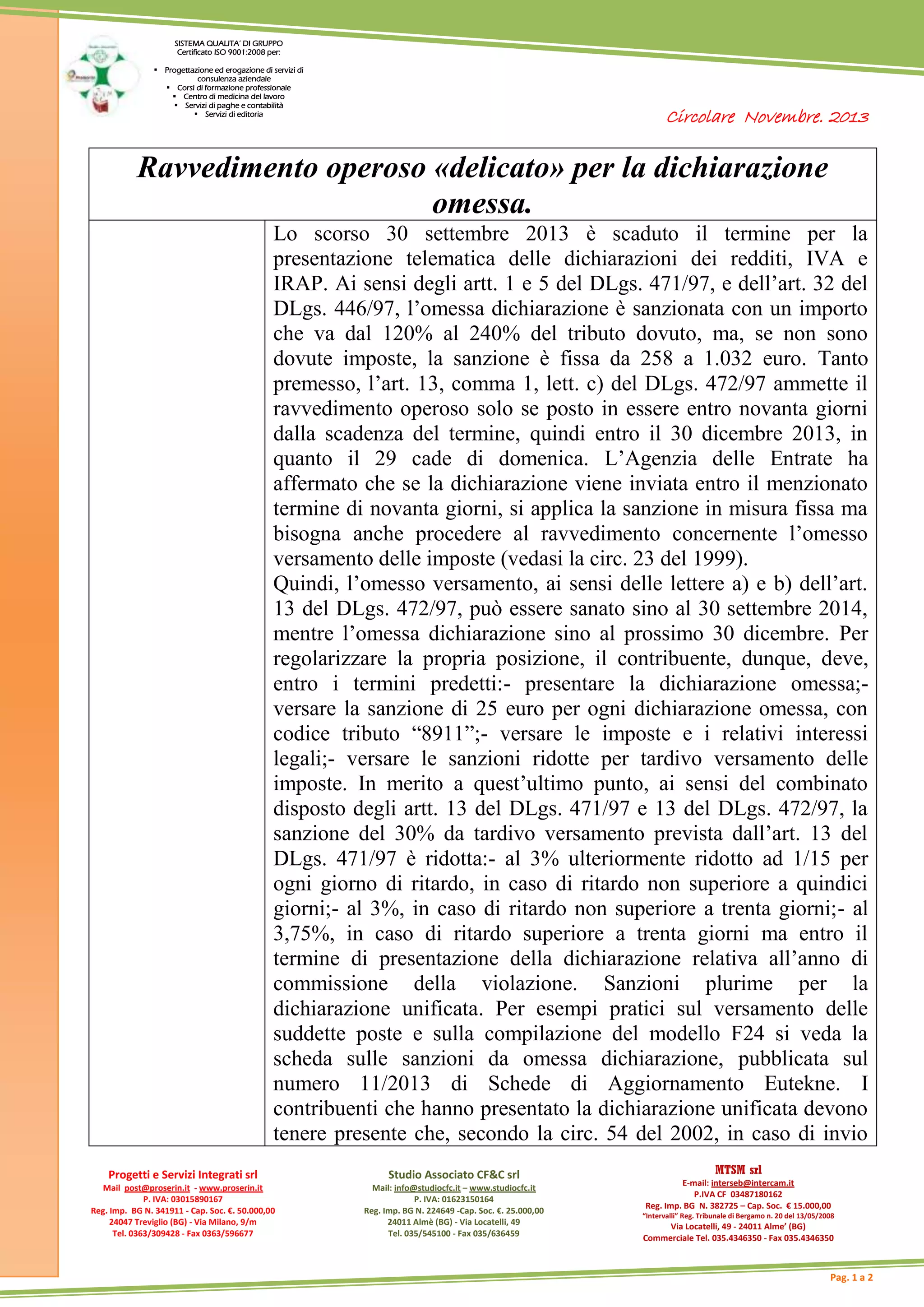 Omessa dichiarazione? Ravvedimento operoso. | PDF