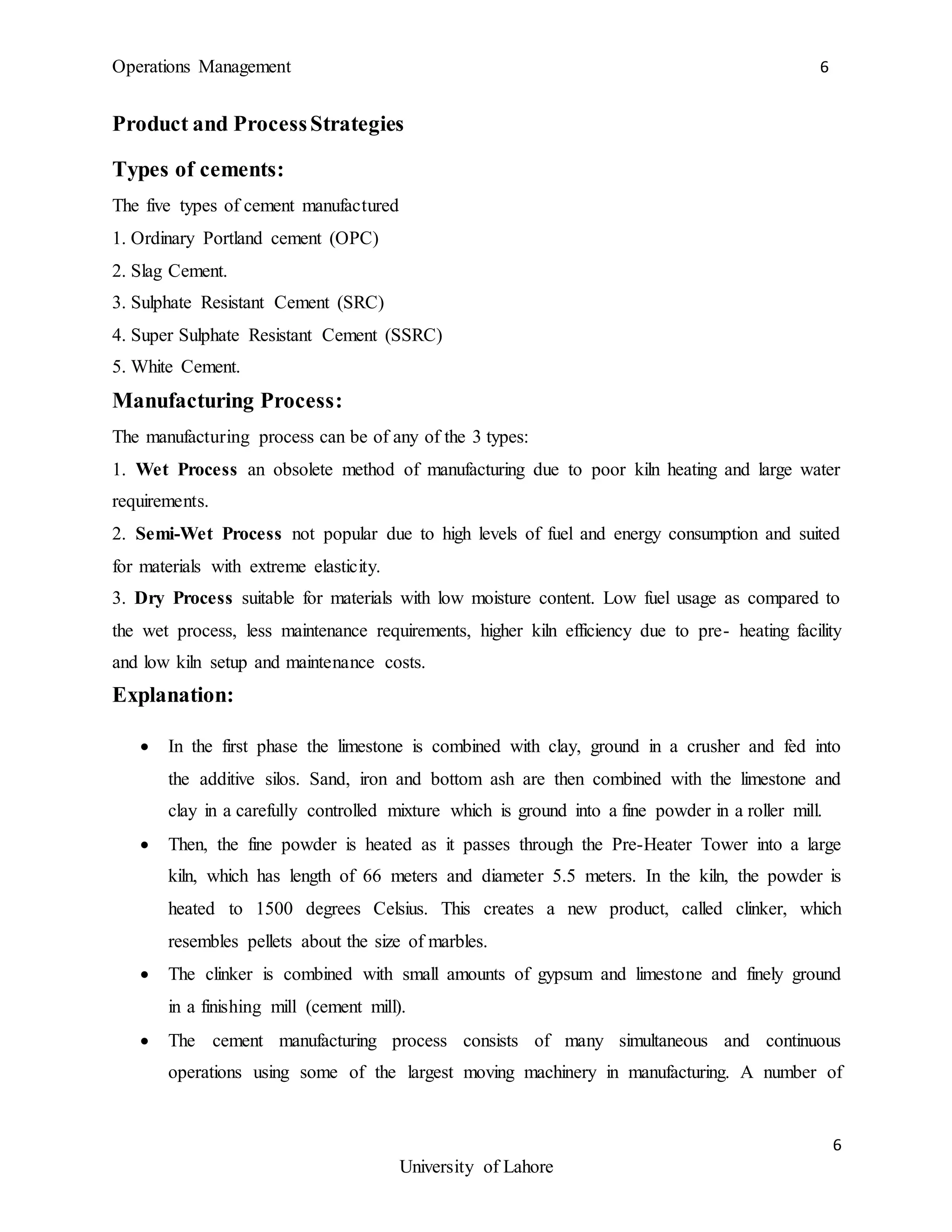 DG cement Operations management | DOCX