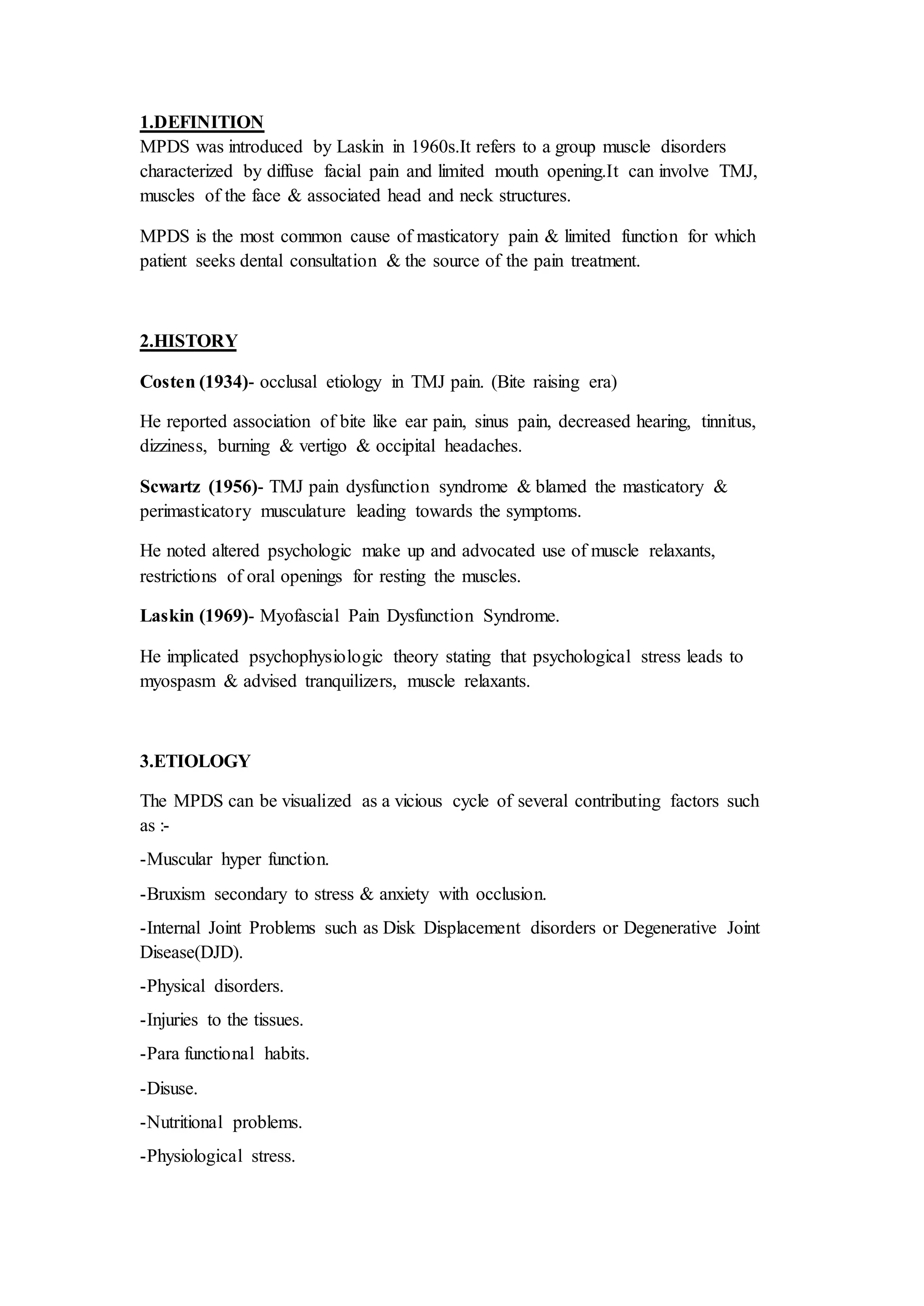 mpds-myofacial pain dysfunction syndrome | DOCX