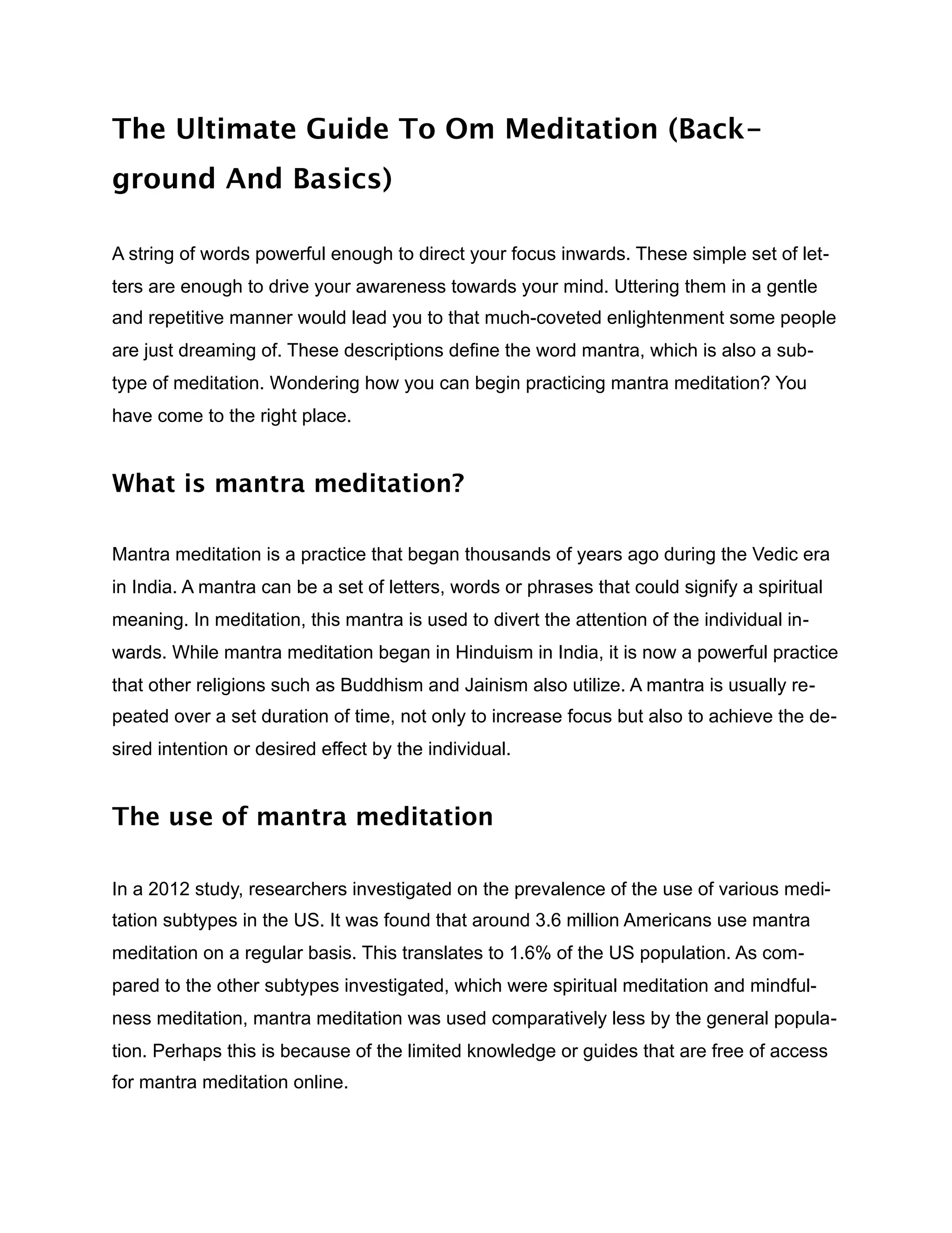 The Ultimate Guide To Om Meditation (Background And Basics) | PDF