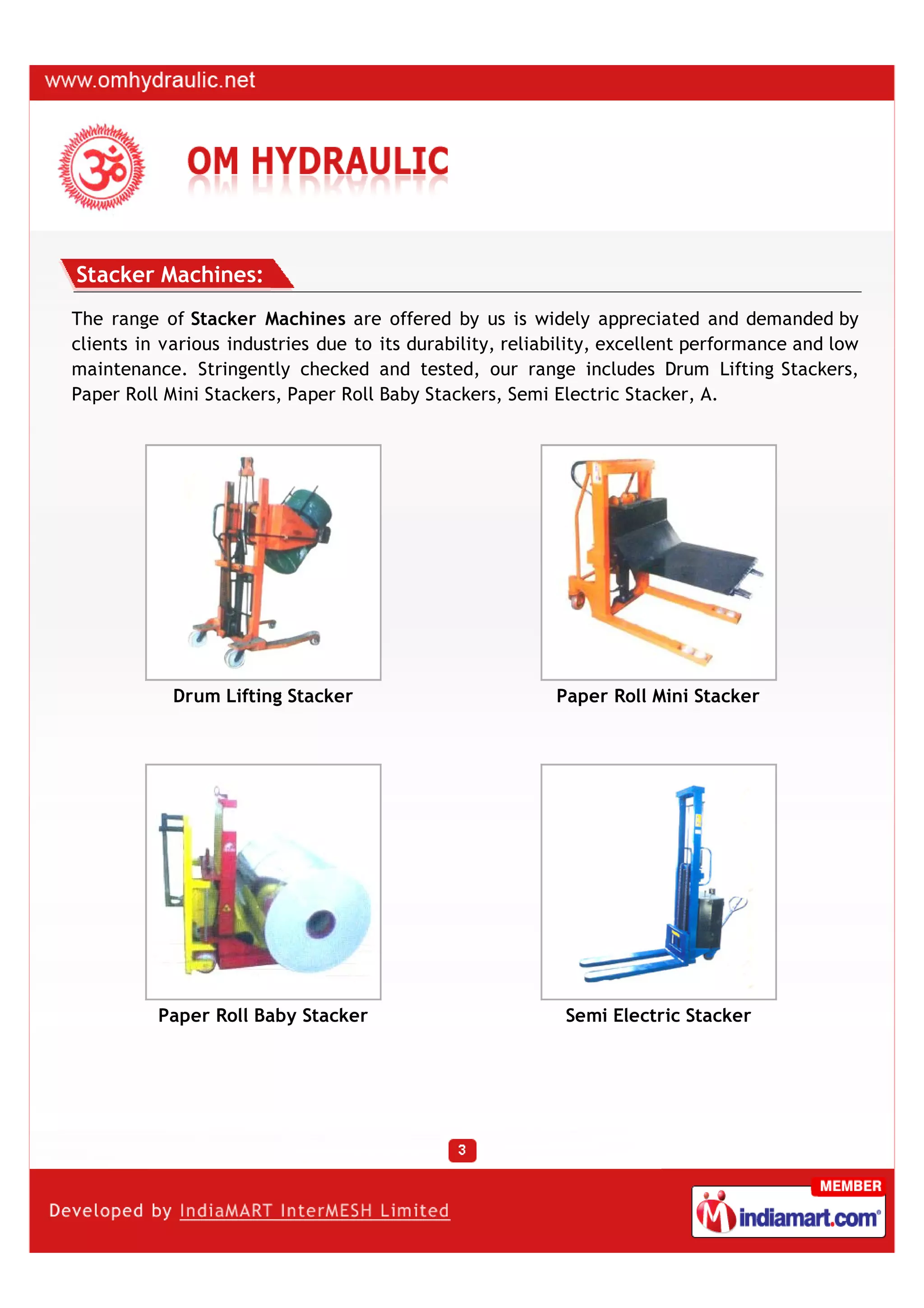 Om Hydraulic, Ahmedabad, Drum Lifting Stacker | PDF
