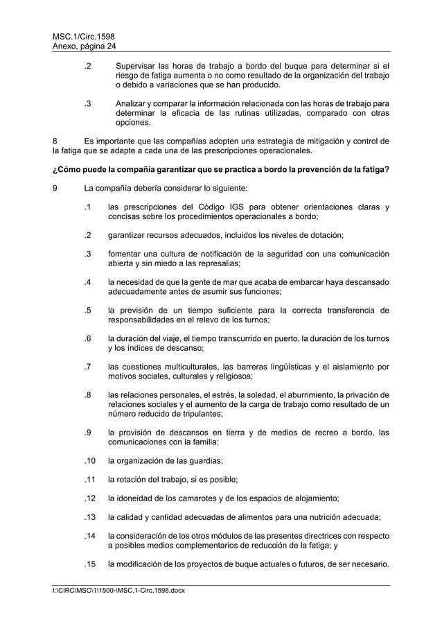 OMI. Circular msc.1-circ.1598 - DIRECTRICES SOBRE LA FATIGA | PDF