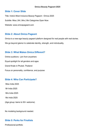 Omica Pageant 2025- Premier beauty pageant platform | PDF