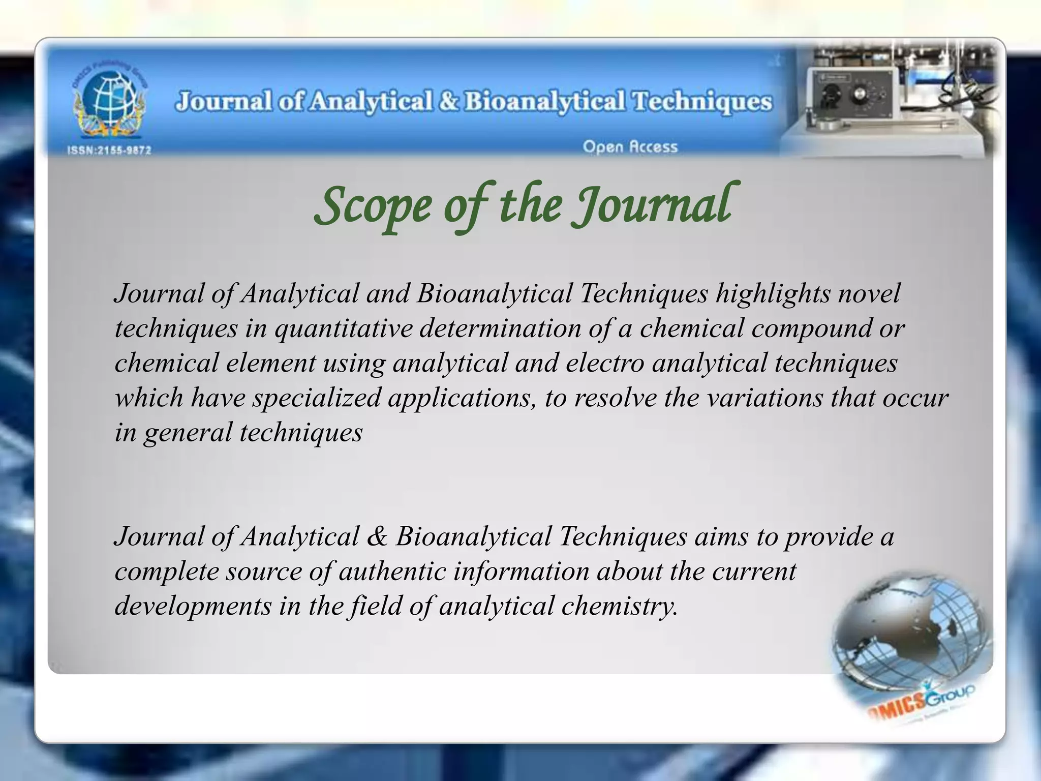 Journal of Analytical & Bioanalytical Techniques | PPT