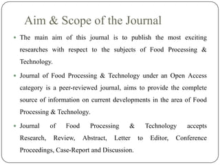 Journal of Food Processing & Technology | PPT