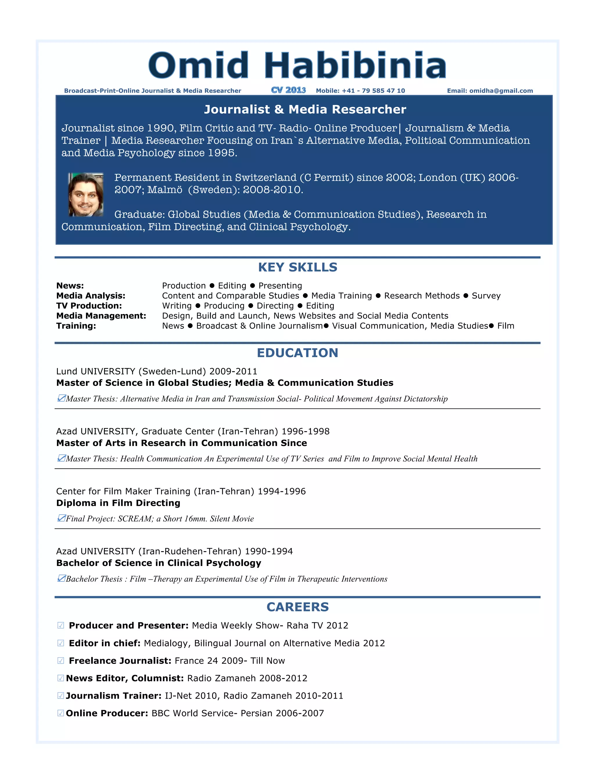 Omid habibinia cv 2013 | PDF