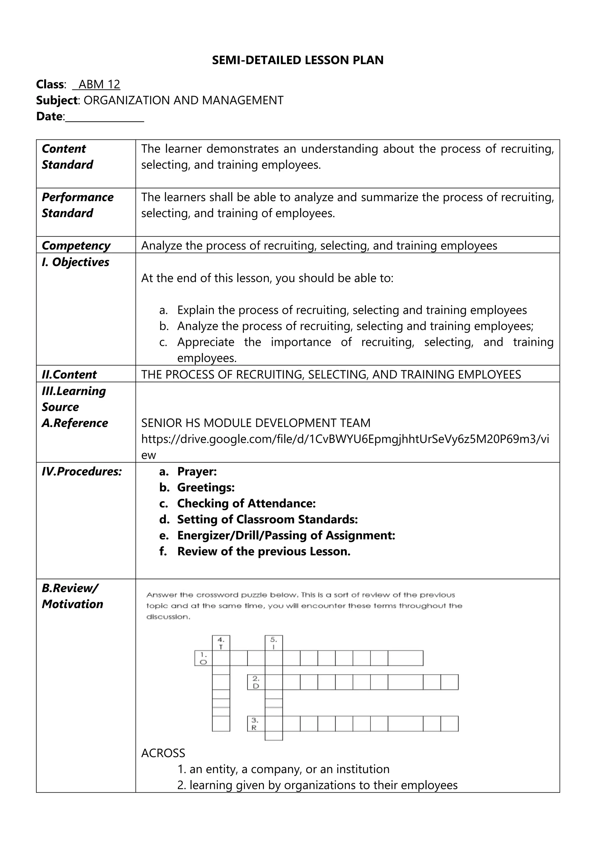 organizational management lesson plan modules | DOCX