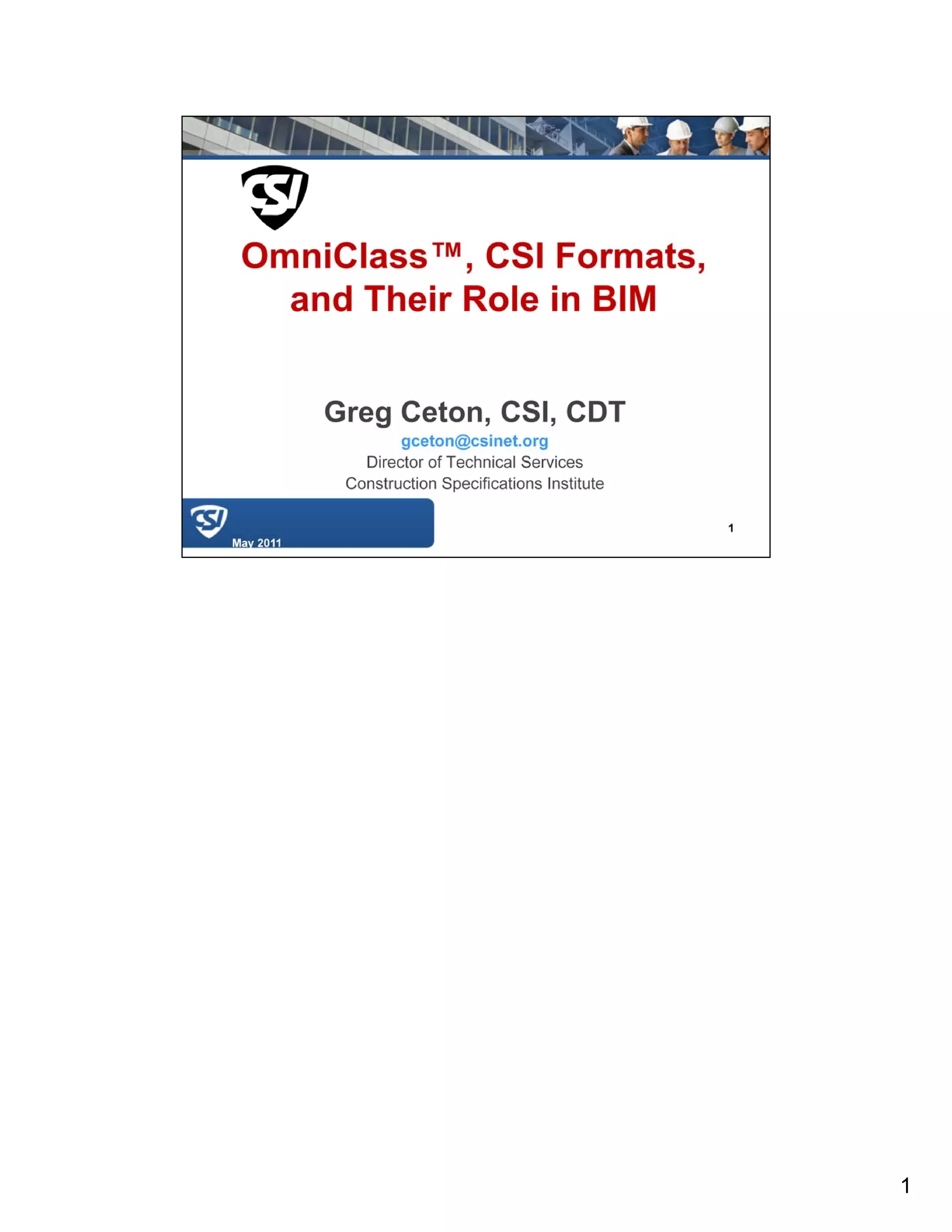 May Chapter Meeting: OmniClass, CSI Formats, and Their Role in BIM ...