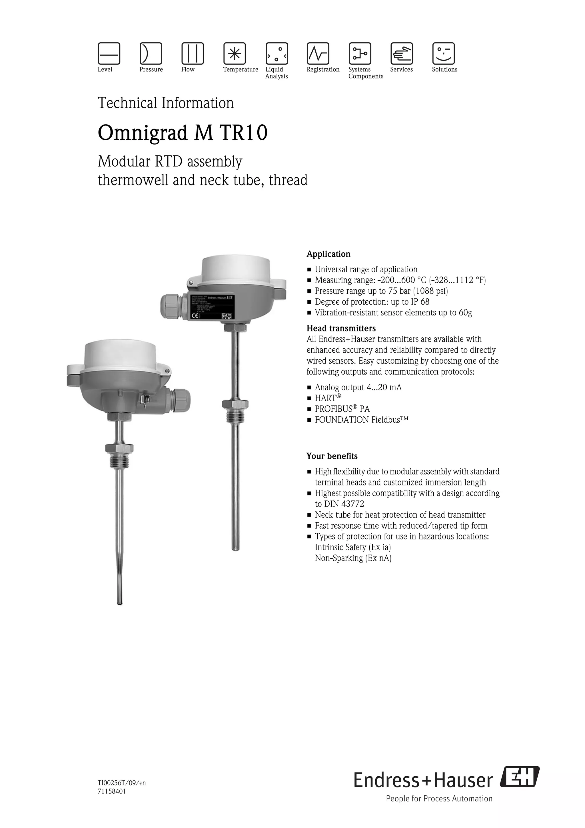 Omnigrad m tr10 endress+hauser datasheet-modular rtd assembly ...